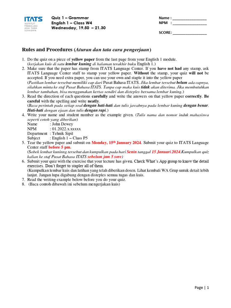 English 1 - Quiz 2 - W4 Class | Download Free PDF | The Wonderful Wizard Of Oz | J. K. Rowling