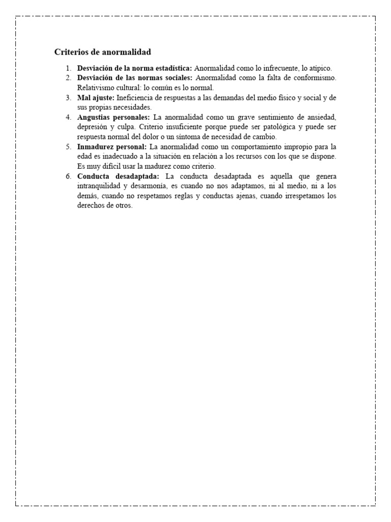 Criterios de Anormalidad Tema 1 | PDF