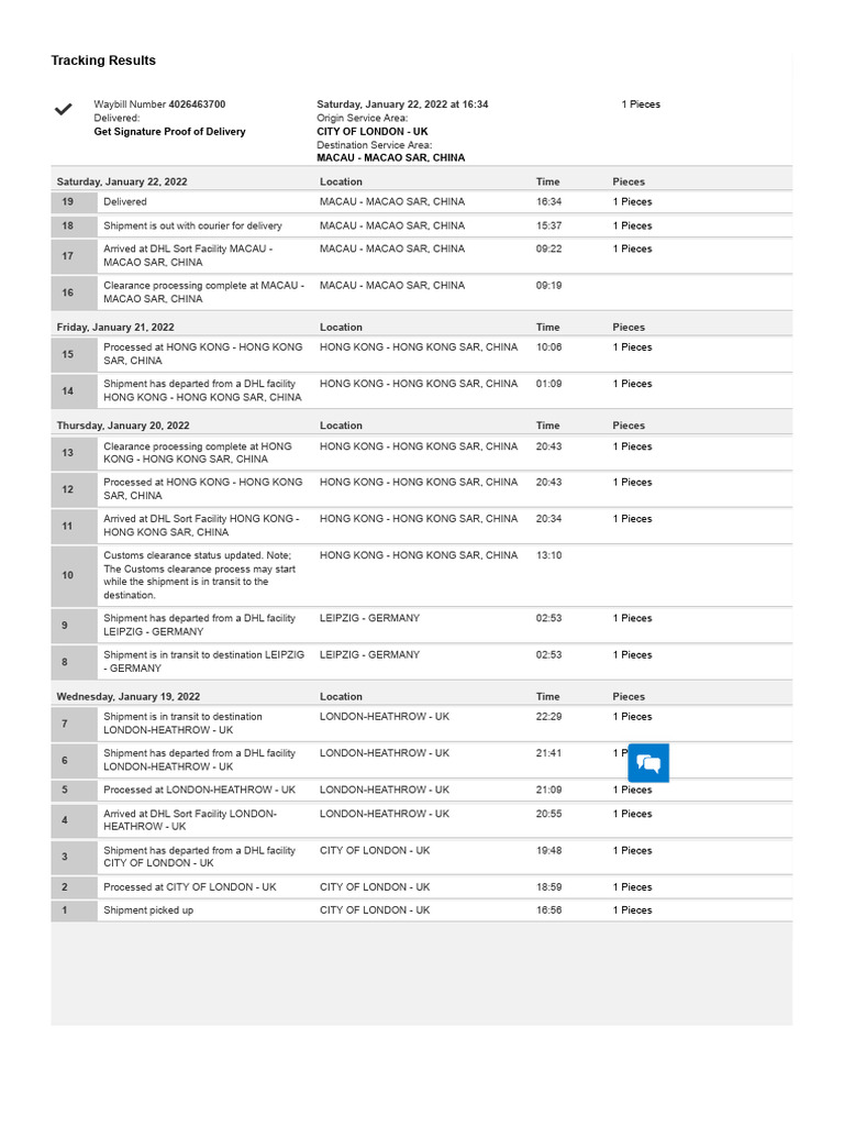 DHL Shipment Tracking Results Summary | PDF | Special Administrative ...