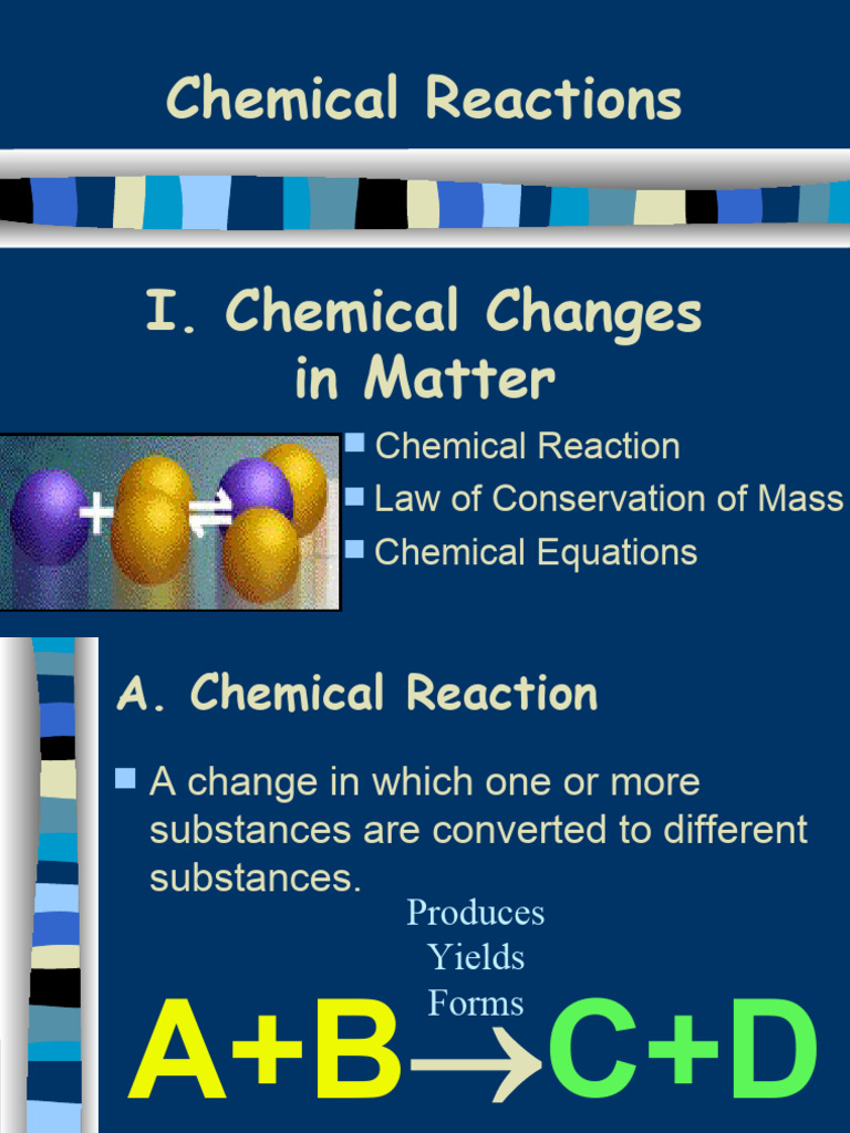 Chemical Reactions I. Chemical Changes in Matter: Chemical Reaction Law ...