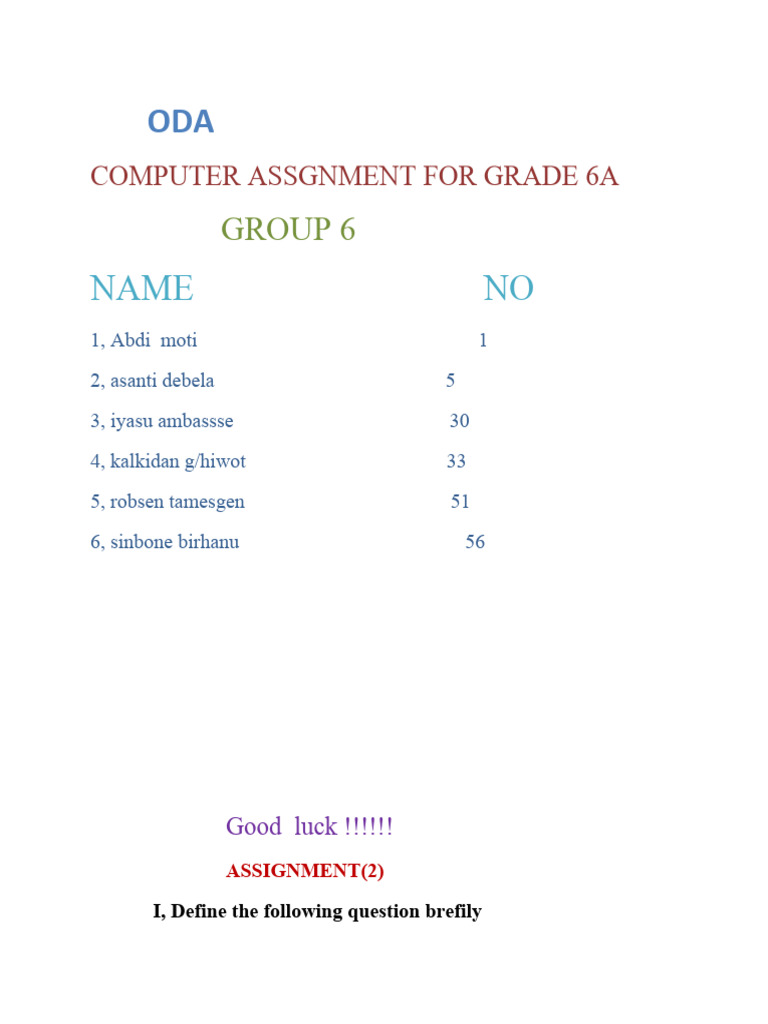 Computer Assgnment For Grade 6a | PDF | Computer Memory | Random Access Memory
