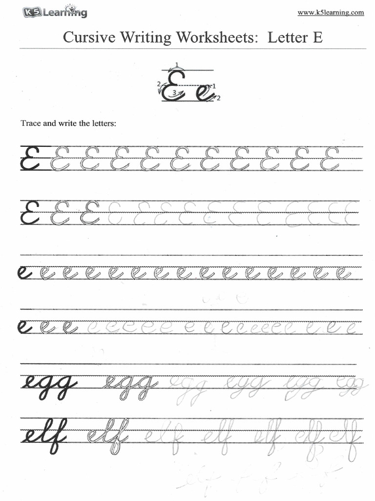Cursive Writing - Letter Ee | PDF