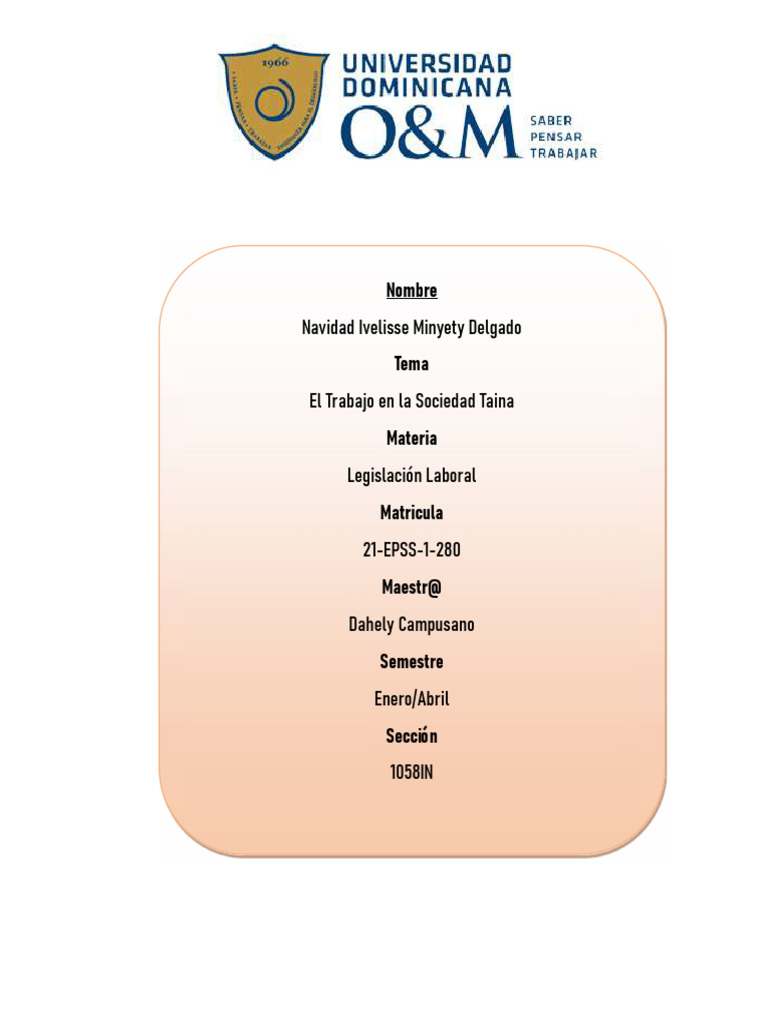 El Trabajo en La Sociedad Taina | PDF