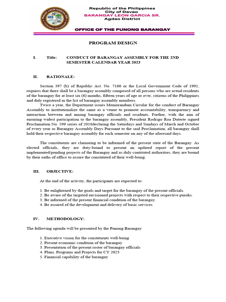 2nd semester brgy assembly 23 | PDF