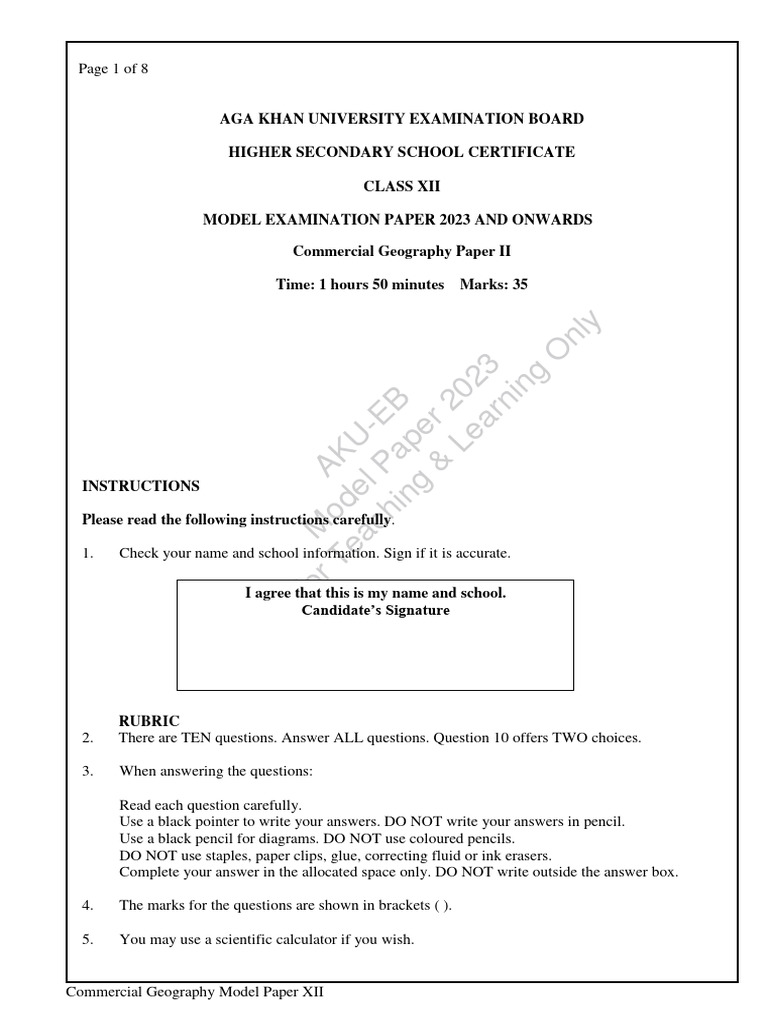 Commercial Geography Model Paper XII (Paper II) | PDF | Coal | Agriculture