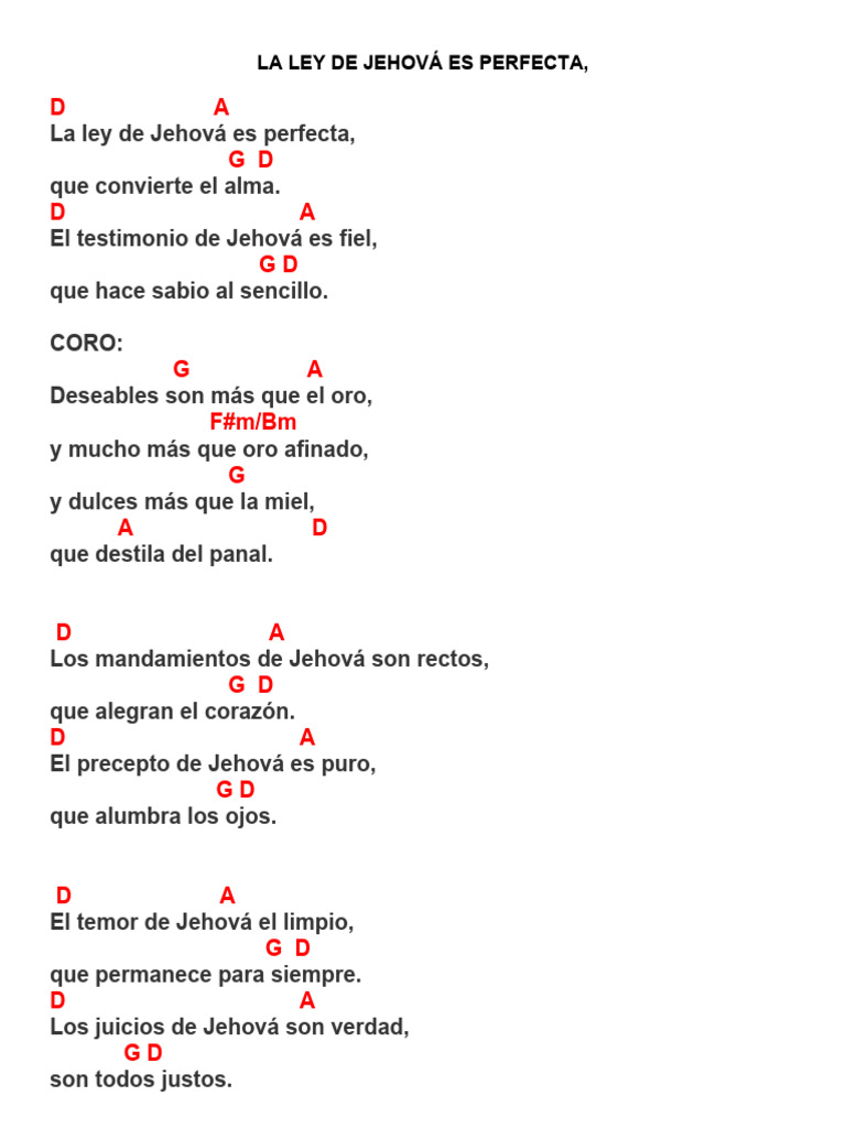 La Ley de Jehová es Perfecta: Letra y Acordes | PDF