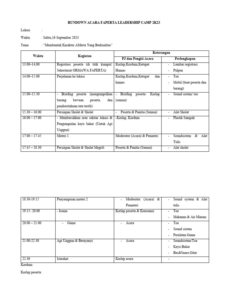 Rundown Acara FLC 2k23 | PDF