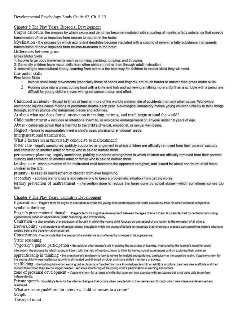 Developmental Psychology Study Guide 2 | PDF