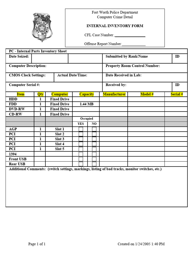 Internal Inventory Form | PDF