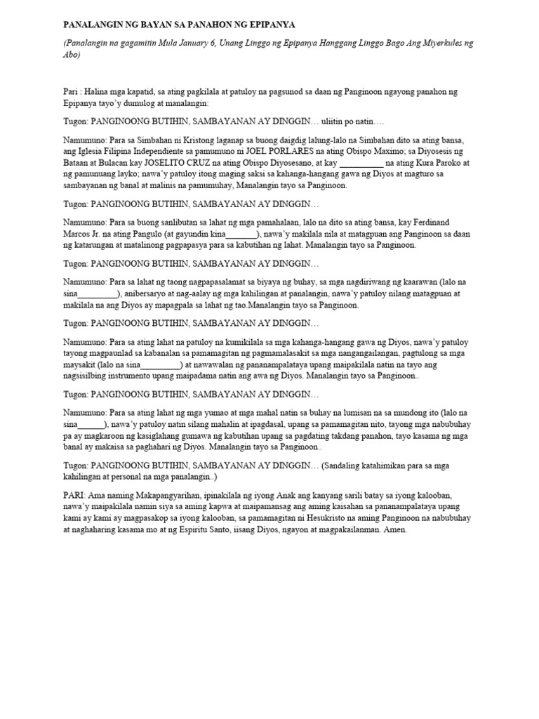 Panalangin NG Bayan Sa Panahon NG Epipanya | PDF