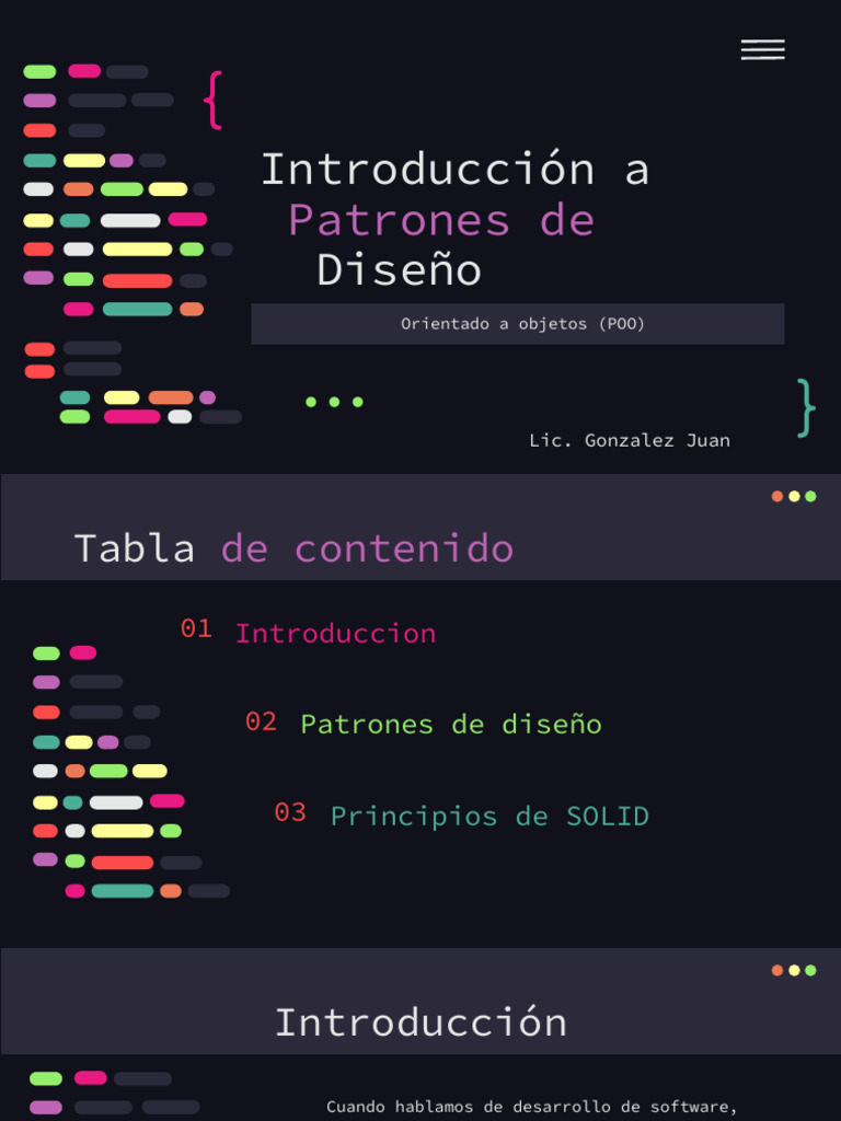 Patrones de Diseño y Principios SOLID | PDF | Objeto (informática) | Programación orientada a ...