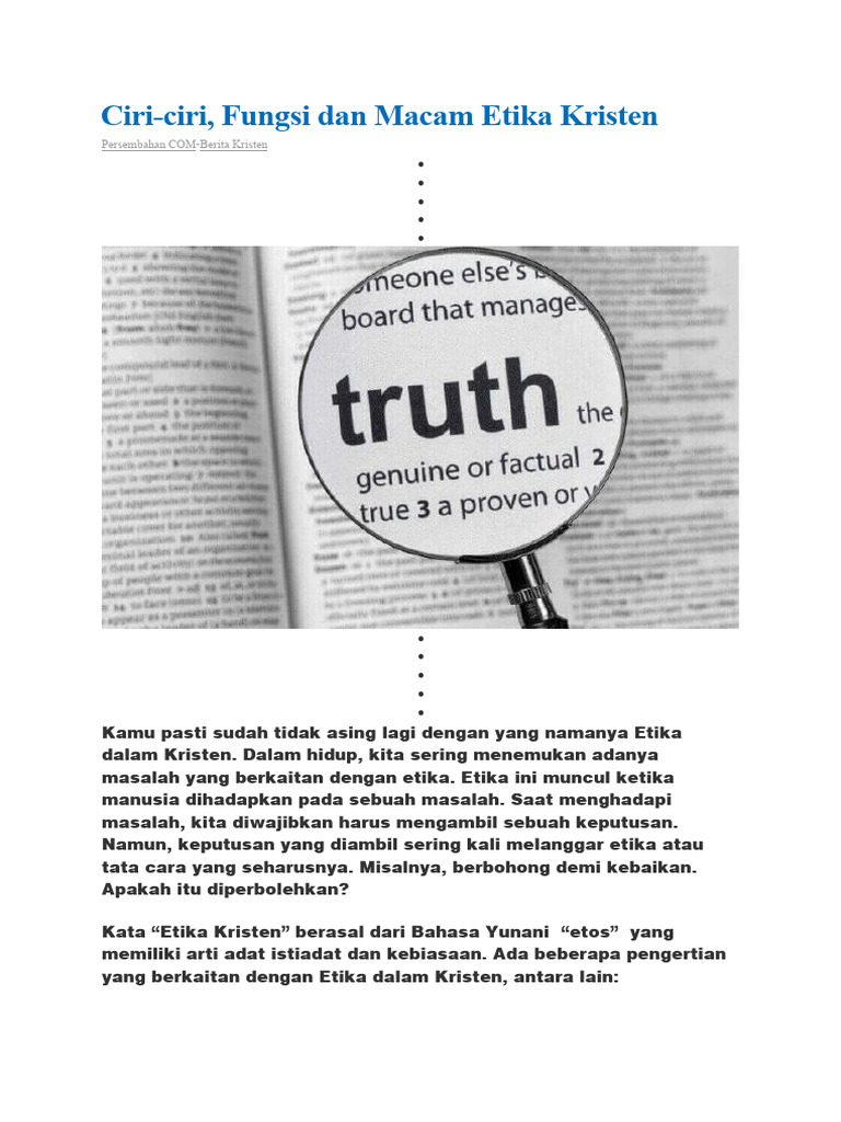 Ciri-Ciri Etika Kristen | PDF
