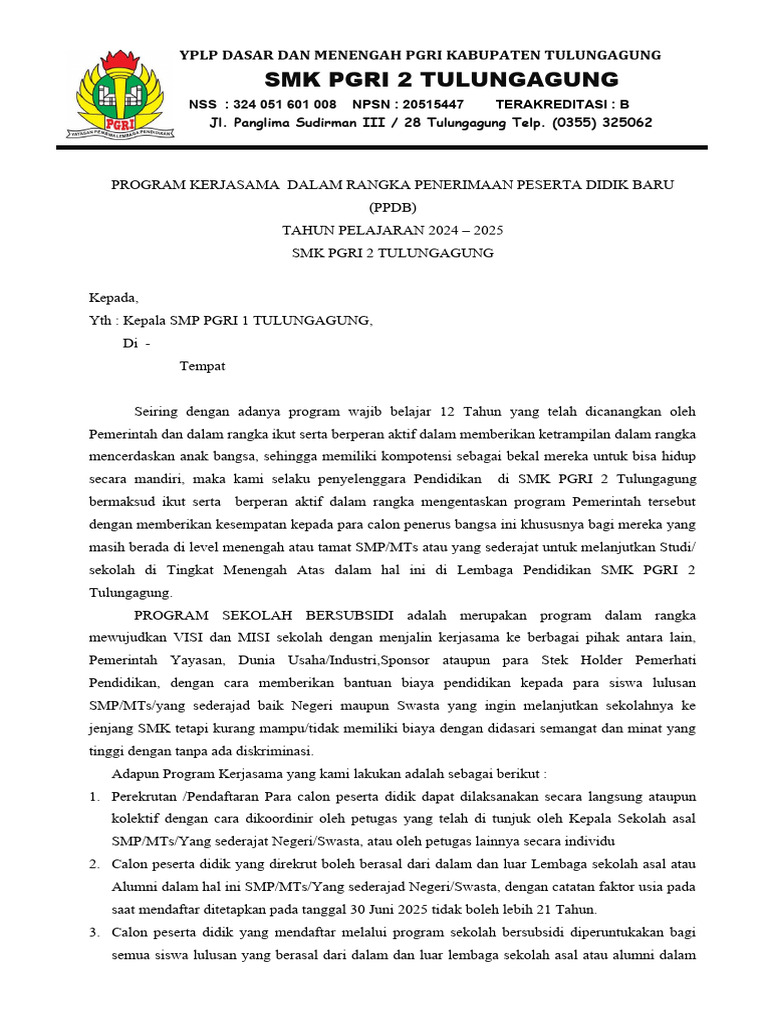 Mou PPDB SMK PGRI 2 | PDF