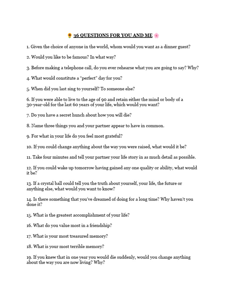 ? 36 Questions For You and Me ? | PDF