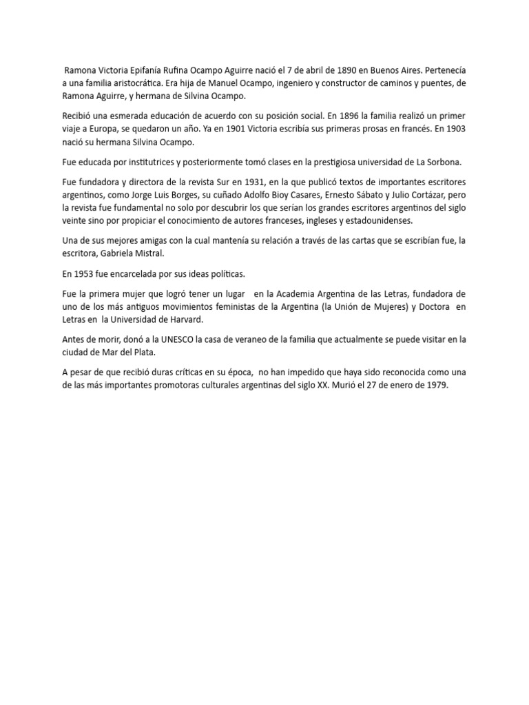 Biografía de Victoria Ocampo | PDF | Clásicos