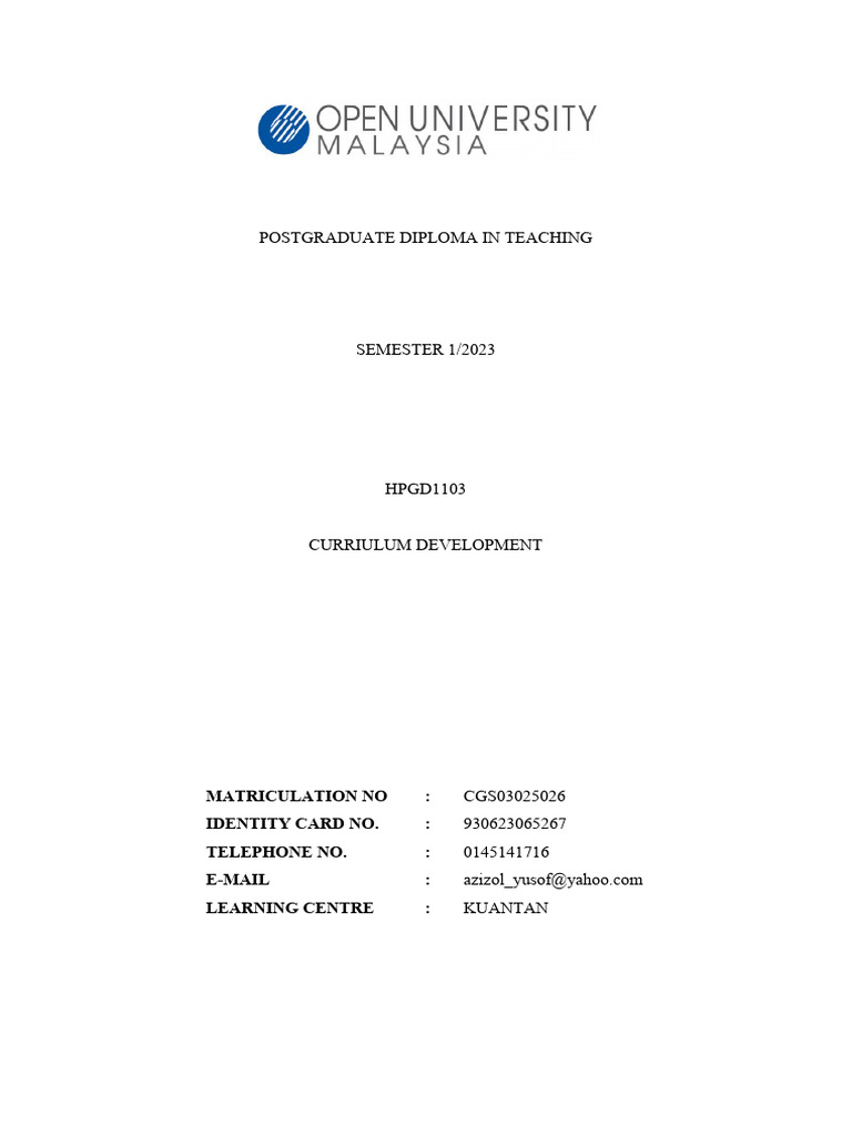 Assignment Curriculum Development Pdf River Educational Technology