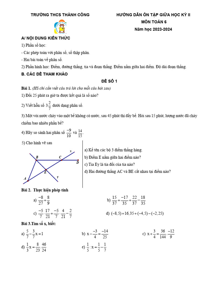 On Tap Giua Ky 2 Toan 6 Nam 2023 2024 Truong Thcs Thanh Cong Ha Noi | PDF
