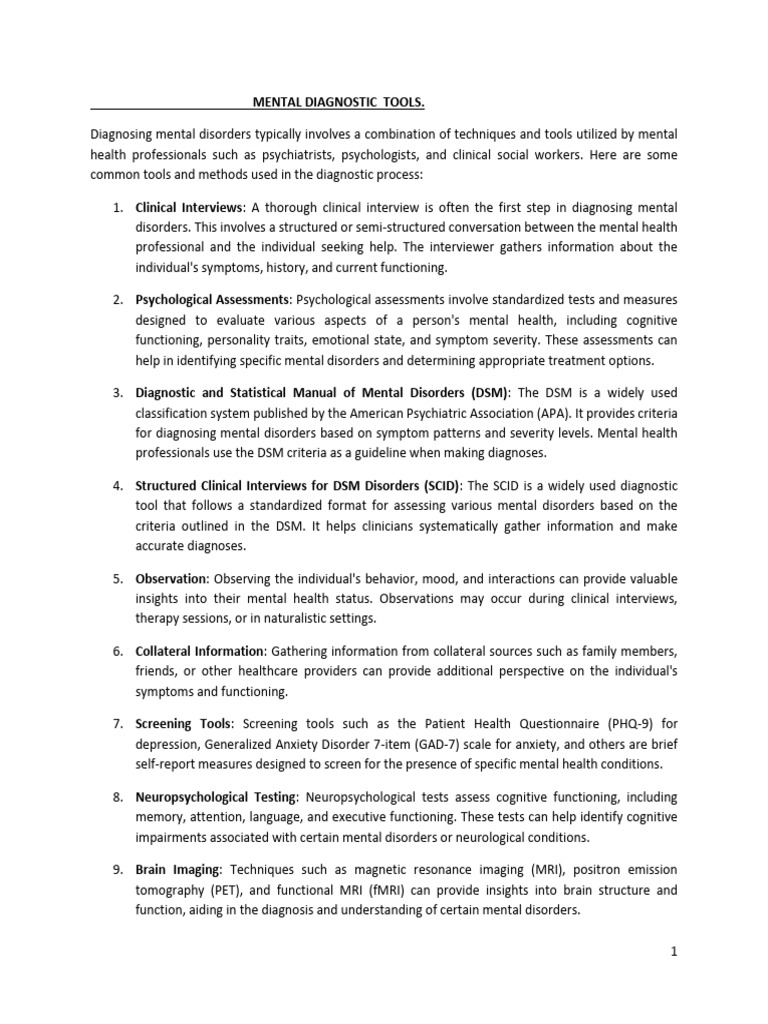 Diagnostic Tools | PDF | Diagnostic And Statistical Manual Of Mental ... Diagnostic Tools | PDF | Diagnostic And Statistical Manual Of Mental ...