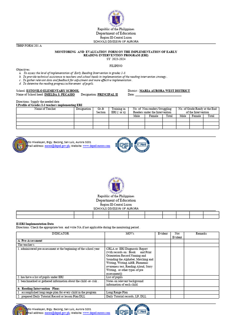 ERI Monitoring Tool | PDF | Education Theory | Learning