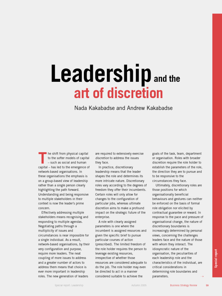 Leadershipand The Art of Discretion | PDF | Leadership | Mindset
