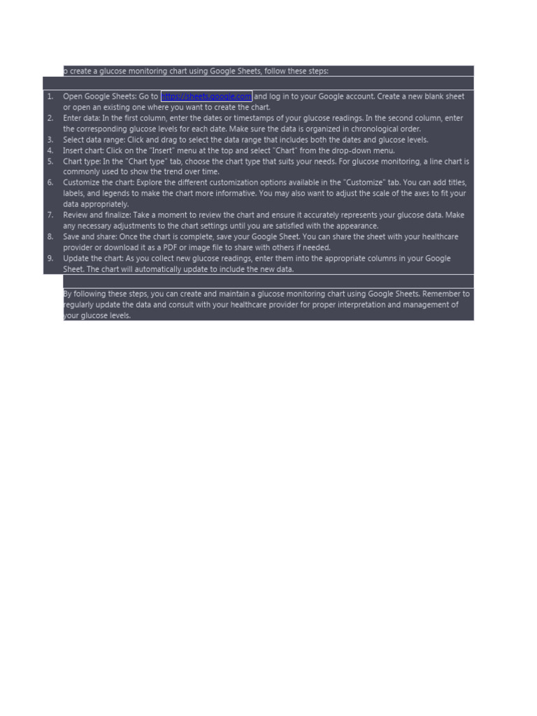 O Create A Glucose Monitoring Chart Using Google Sheets | PDF | Business | Finance & Money ...
