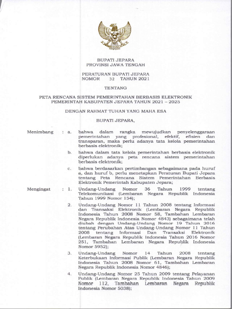 Perbup 32 Tahun 2021 Tentang Peta Rencana Spbe | PDF