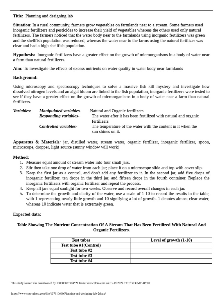 Planning and Designing Lab 2 | PDF | Fertilizer | Water
