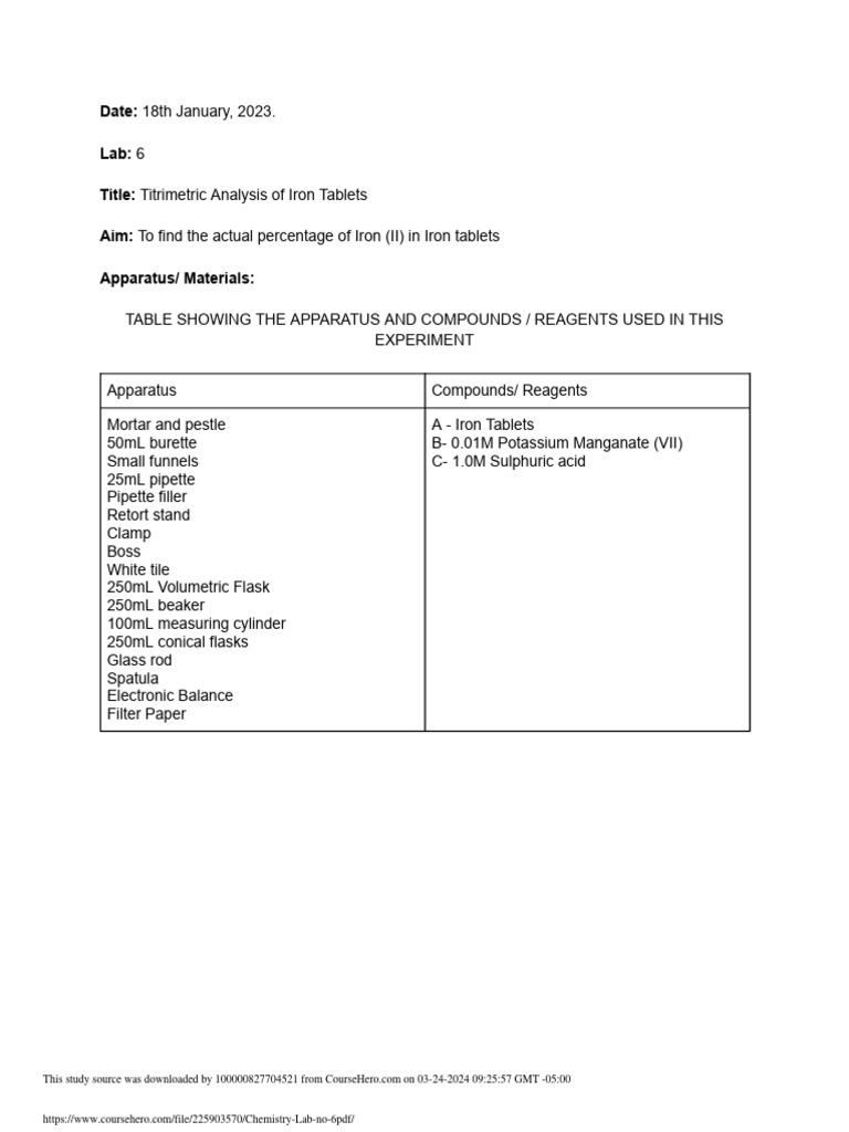 Chemistry Lab No. 6 PDF | PDF | Titration | Chemistry
