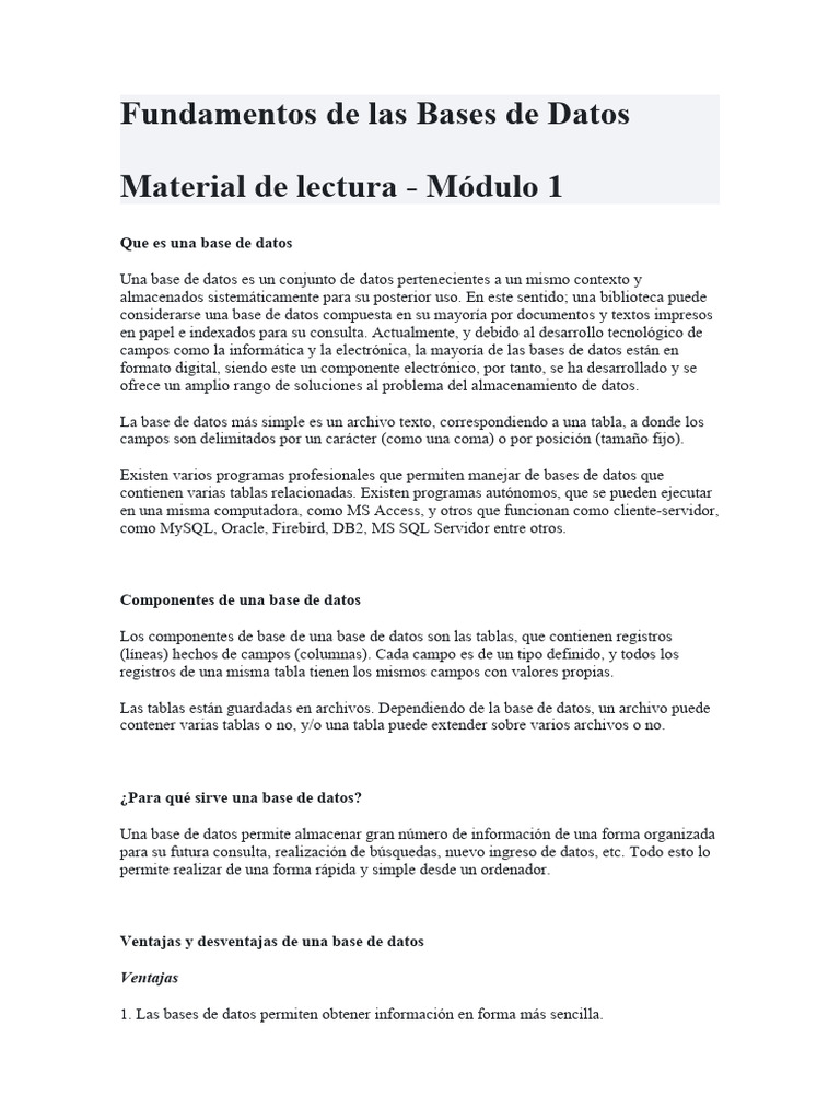 Fundamentos de Las Bases de Datos | PDF | Bases de datos | Mi sql