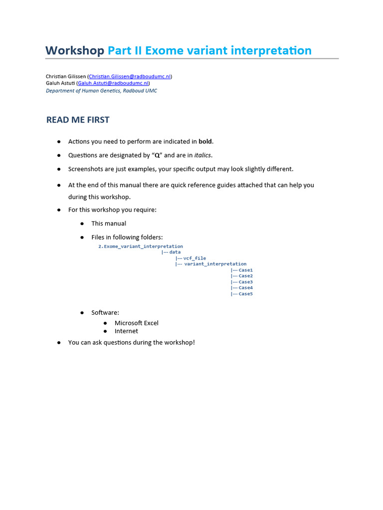 Exome Variant Interpretation Workshop Guide | PDF | Single Nucleotide ...