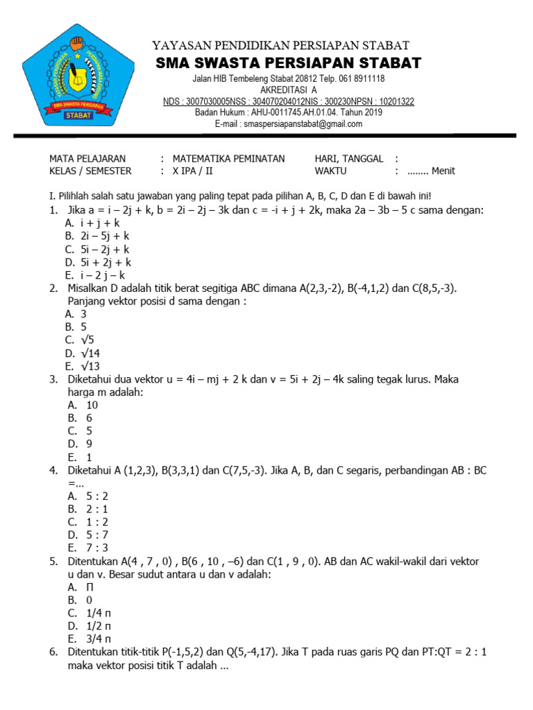 Soal PTS Genap MTK Peminatan KLS X 2024 | PDF