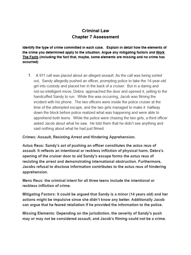 Criminal Law - Chapter 7 Assessment | PDF