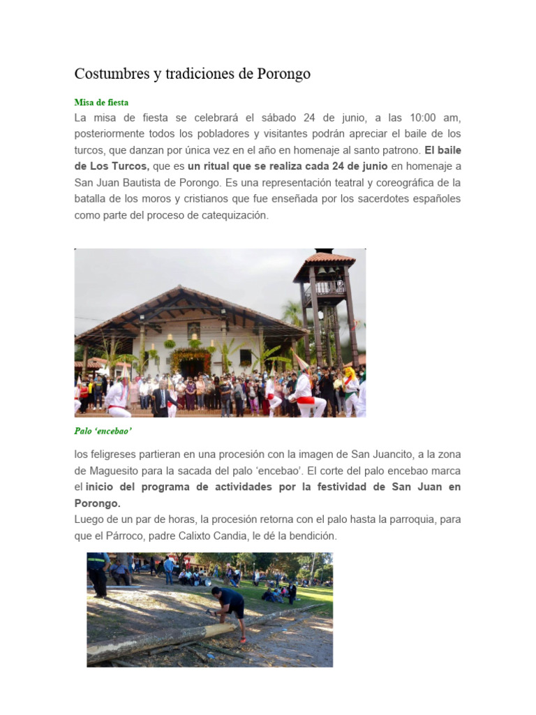 Costumbres y Tradiciones de Porongo | PDF