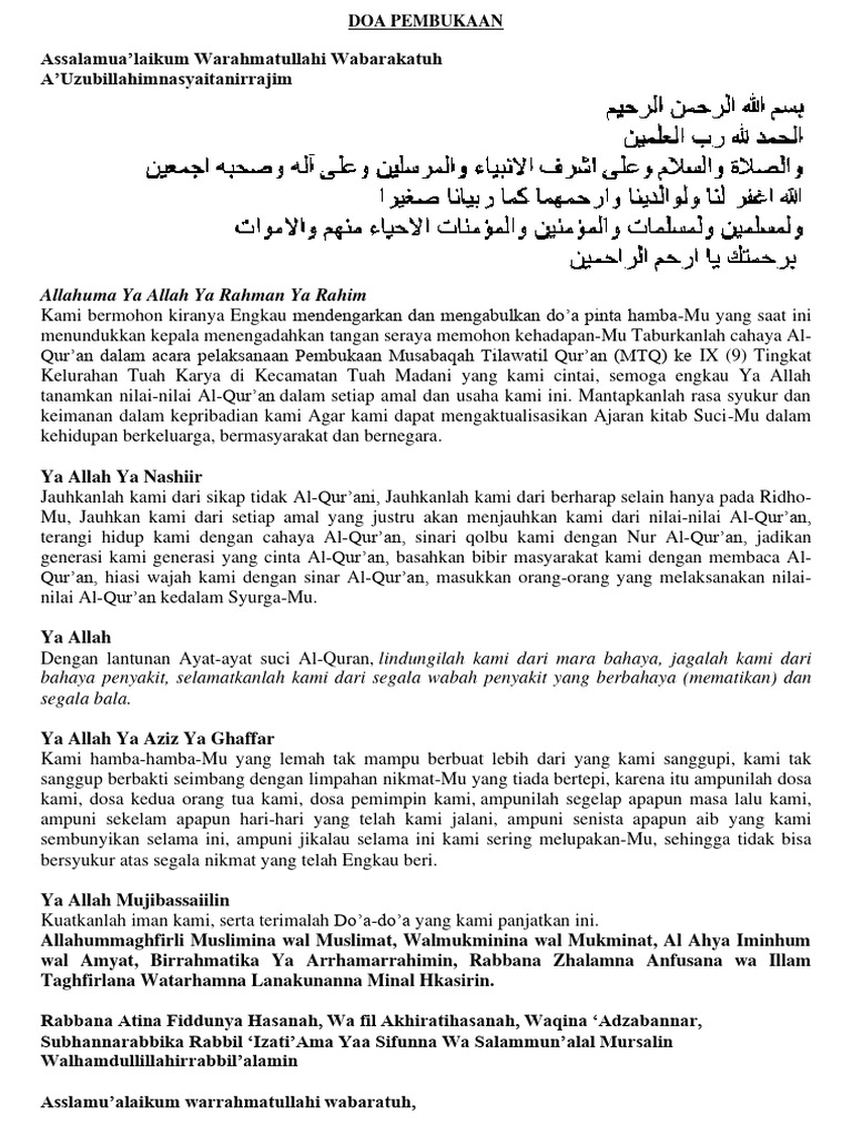 Doa Pembukaan MTQ IX Kelurahan | PDF | Agama & Spiritualitas