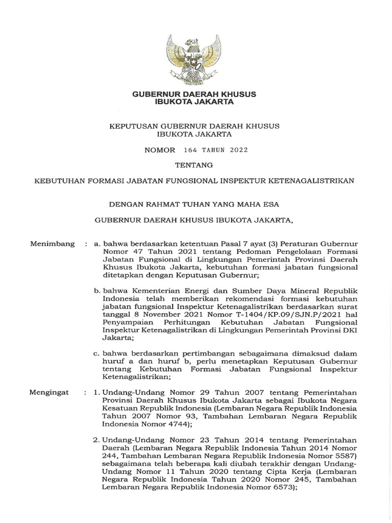 Kepgub Jumlah JF Inspektur Ketenagalistrikan | PDF