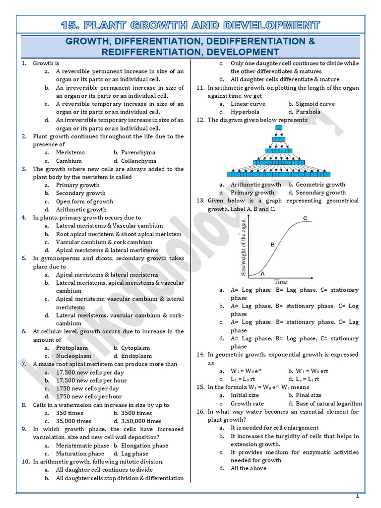 15 Plant Growth N Development-Entrance Questions N Answers | PDF ...