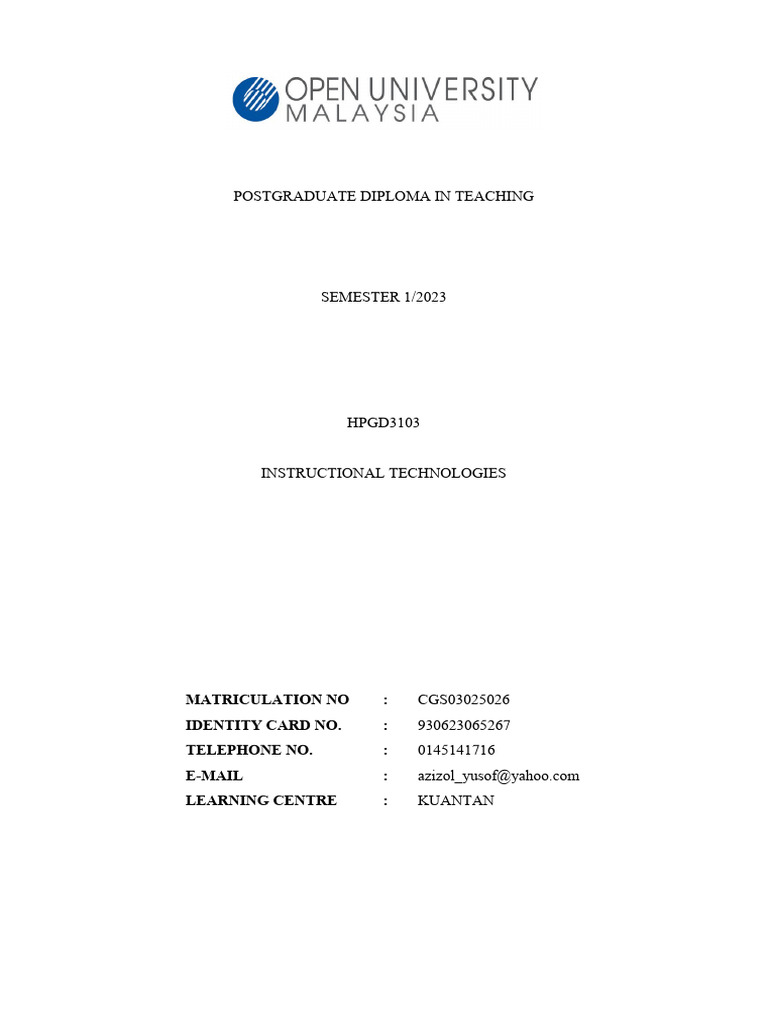 Assignment Instructional Technologies Pdf Career And Growth Science And Mathematics