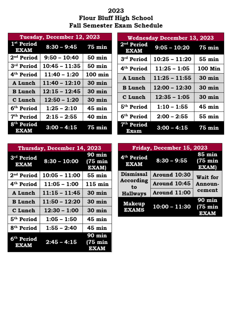 FBHS 2023 Fall Exam Schedule | PDF