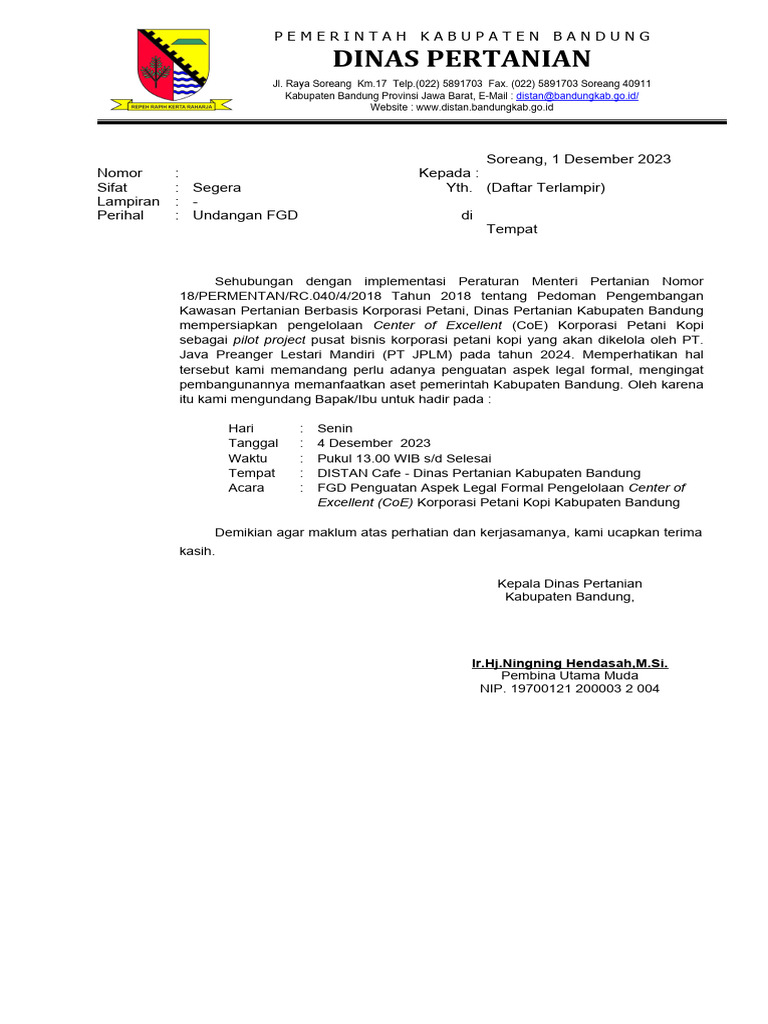 Surat Undangan FGD Korporasi Petani 2023 (Surat Dan Daftar Undangan ... Surat Undangan FGD Korporasi Petani 2023 (Surat Dan Daftar Undangan ...