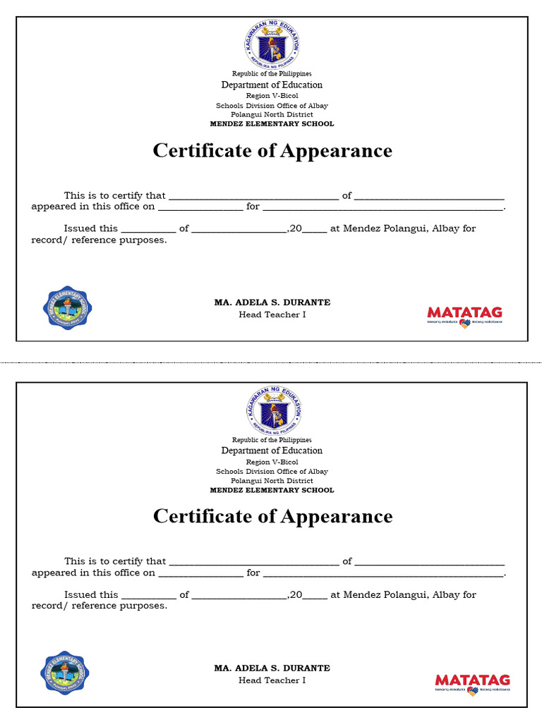 Certificate of Appearance Blank Form | PDF