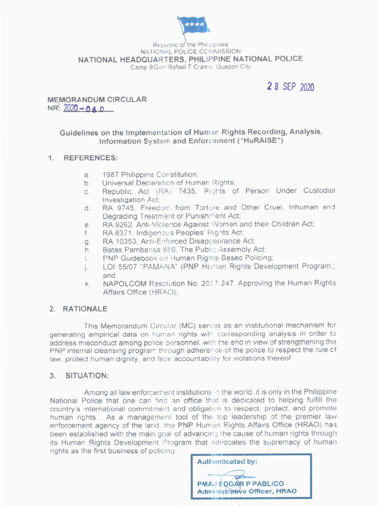 PNP Memorandum Circular No 2020 060 | PDF