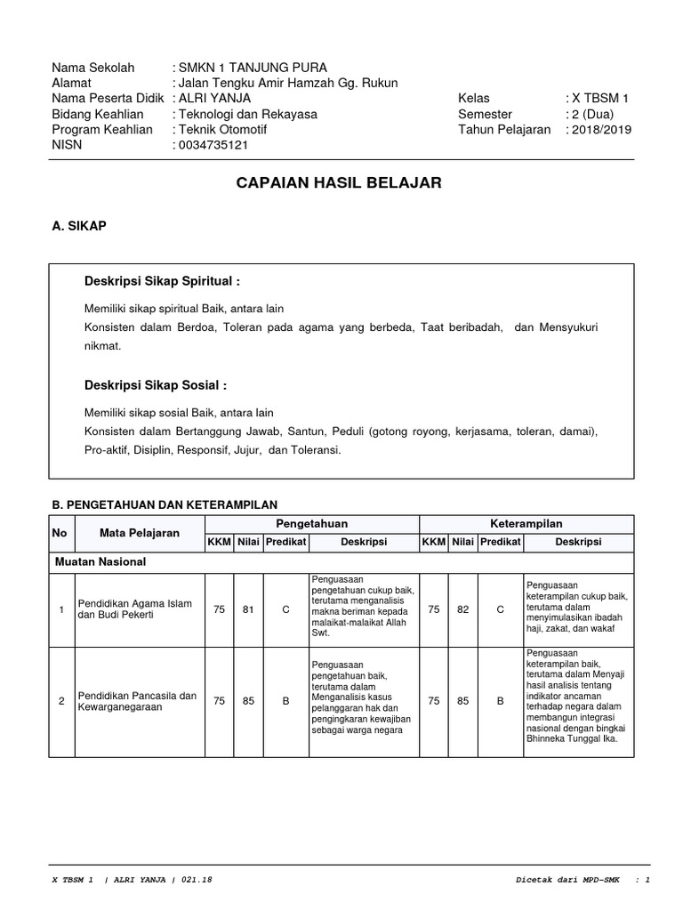 Rapor - X TBSM 1 - 20182 | PDF