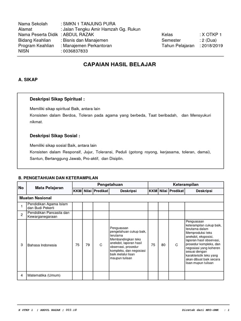 Rapor - X OTKP 1 - 20182 | PDF