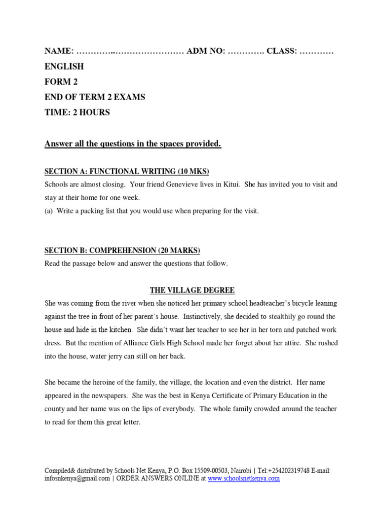 Secondary 2021 Form 2 End Term 2 English | Download Free PDF | Poetry ...