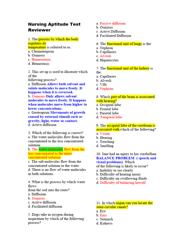 Nursing Aptitude Test Reviewer | PDF