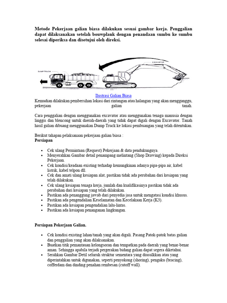 Metode Pekerjaan Galian Biasa | PDF