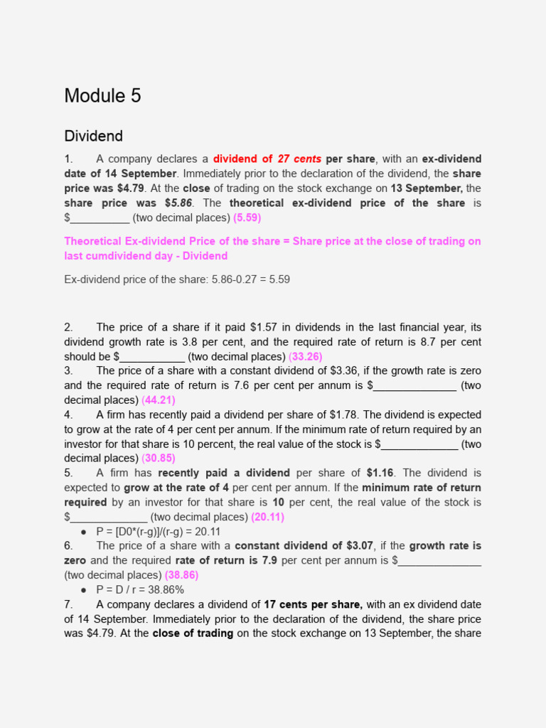 FIM Practice Calculation | PDF | Present Value | Dividend