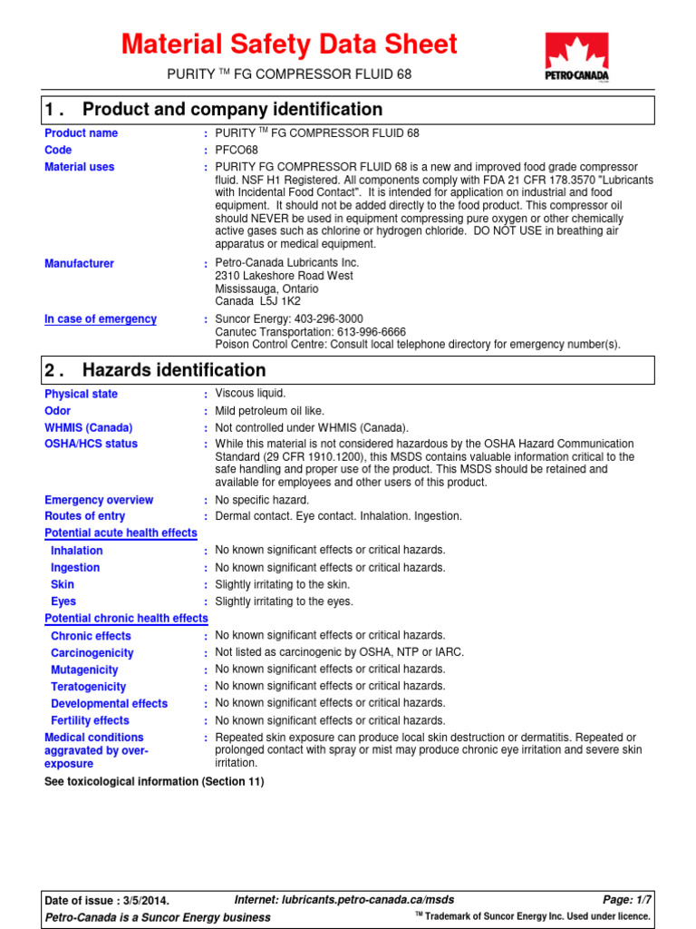 Food Grade Compressor Fluid 68 | PDF | Wellness