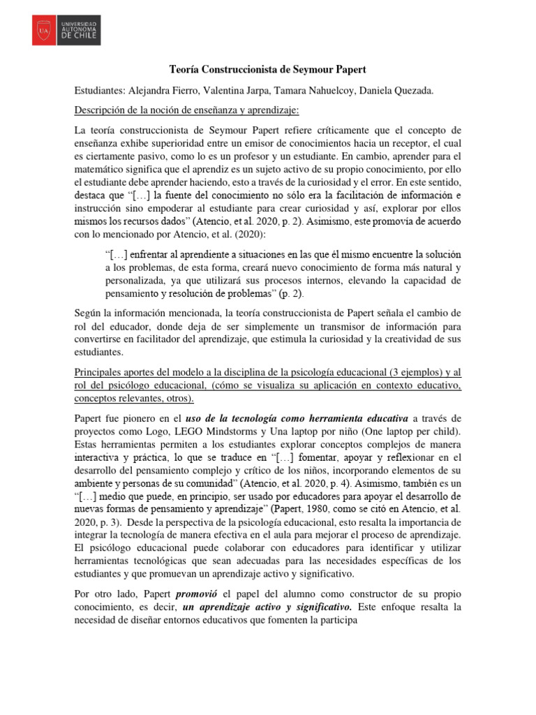 Teoría Construccionista de Seymour Papert Investigación | PDF ... Teoría Construccionista de Seymour Papert Investigación | PDF ...