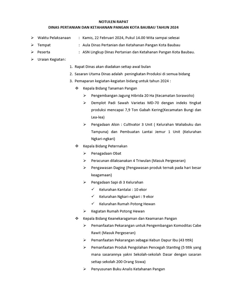 Notulen Rapat Dinas 2024 | PDF | Teknologi & Rekayasa